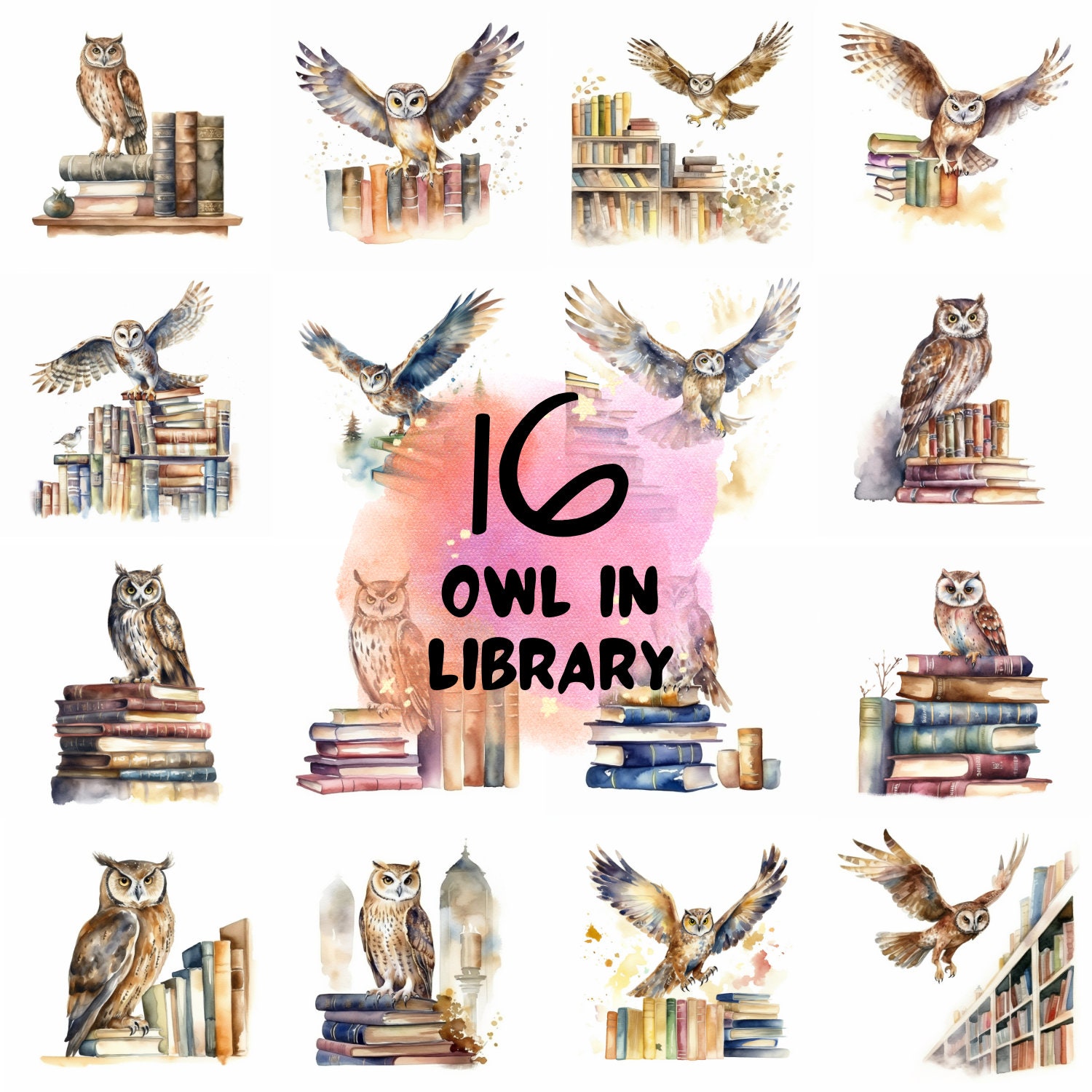 Library Owl Landscape Wall Art Cute & Colorful Indoor - Etsy