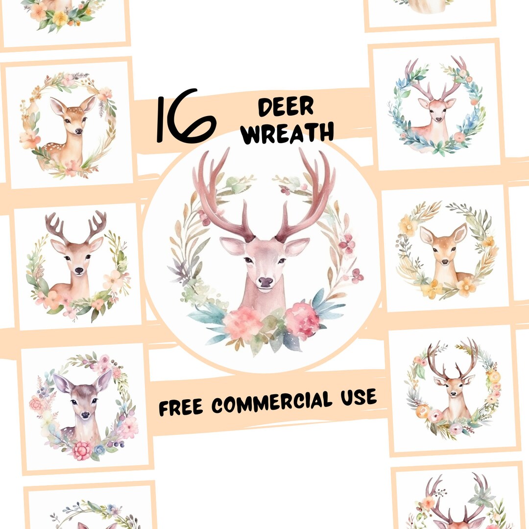Deer Wreath Clipart Bundle Colorful Watercolor Deer Floral - Etsy