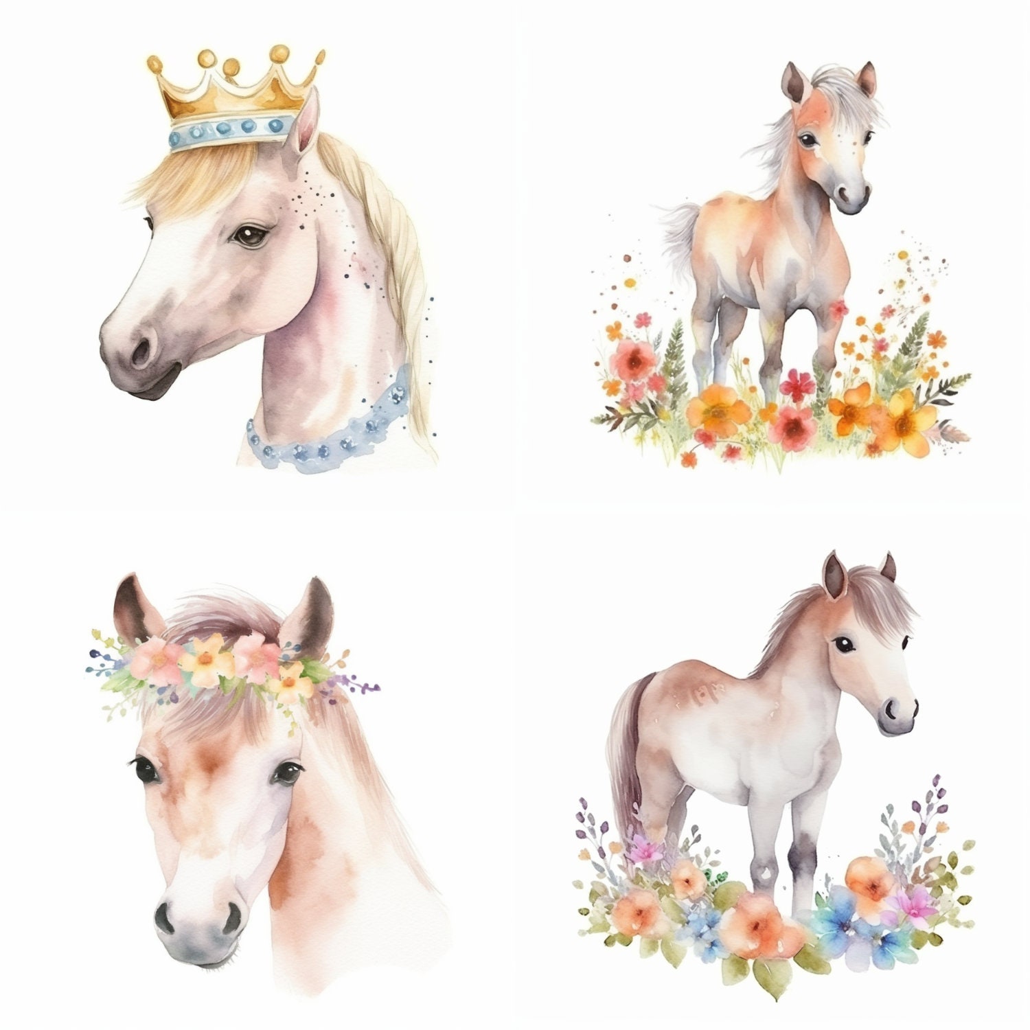 Horse Clipart Set of 12 PNG Watercolor Horse Clipart Bundle - Etsy