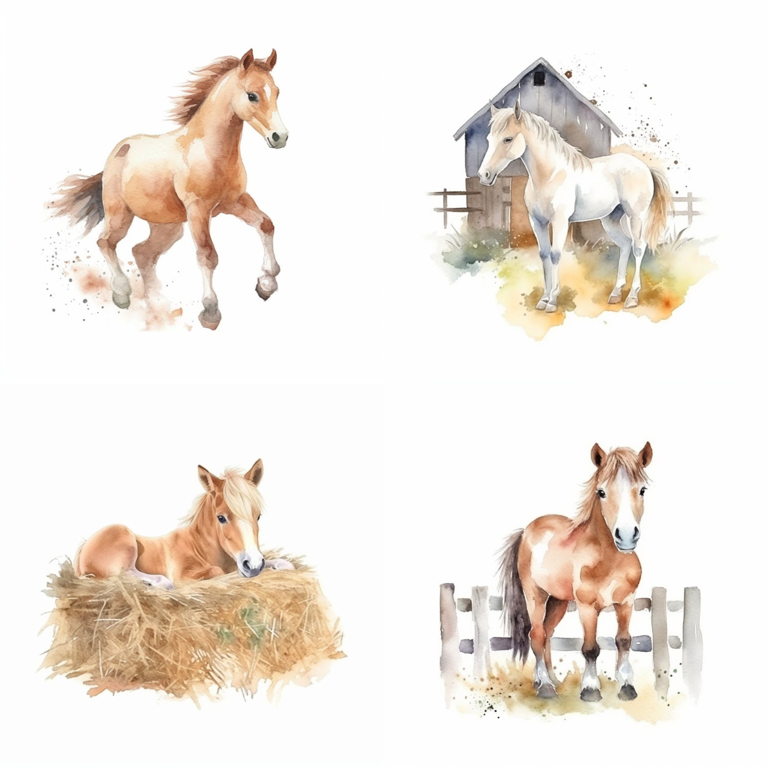 Horse Clipart Set of 12 PNG Watercolor Horse Clipart Bundle - Etsy