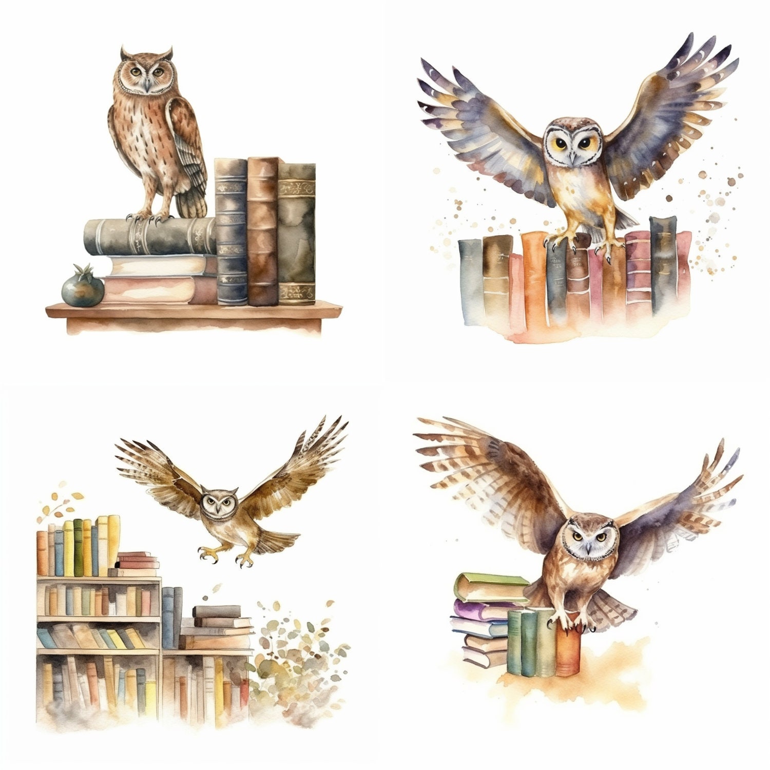 Library Owl Landscape Wall Art Cute & Colorful Indoor - Etsy