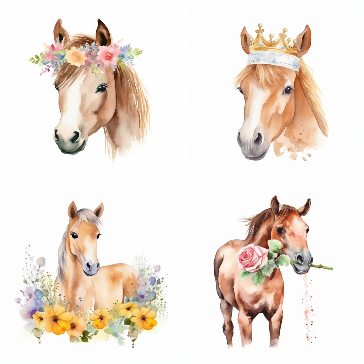 Horse Clipart Set of 12 PNG Watercolor Horse Clipart Bundle - Etsy