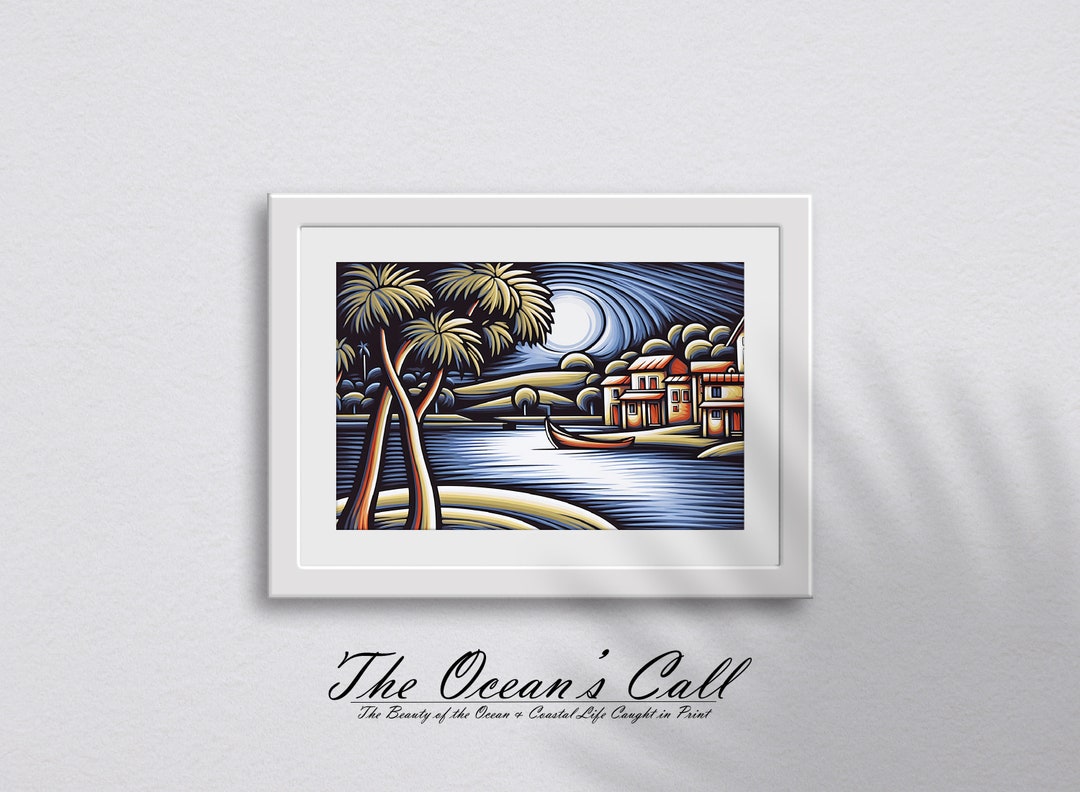 Nocturnal Beach Rescue Drawing Style Print - Etsy