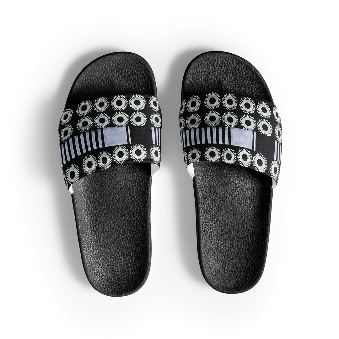 African Patten Slides, African Shoes, Black and White Pattern Women's ...
