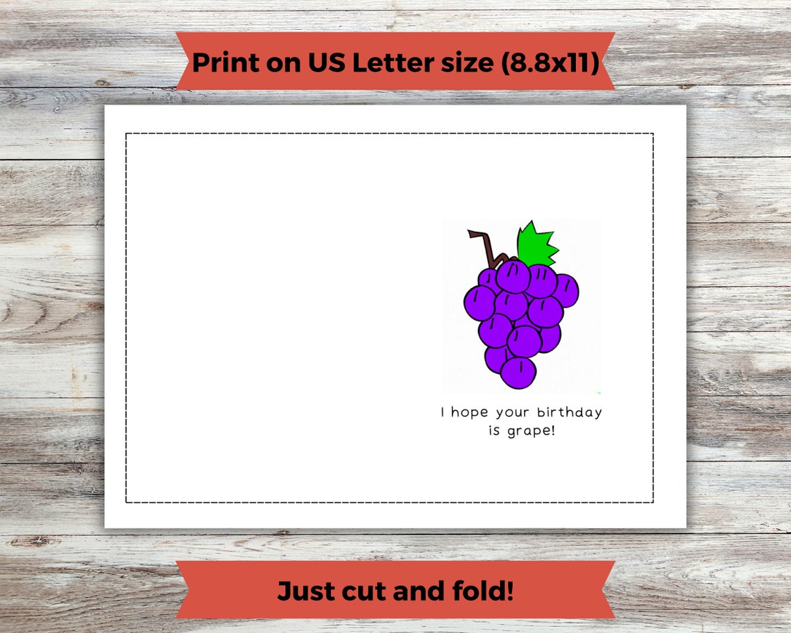 Printable Funny Birthday Card - Grape Birthday Pun - PDF, JPEG, PNG - Etsy