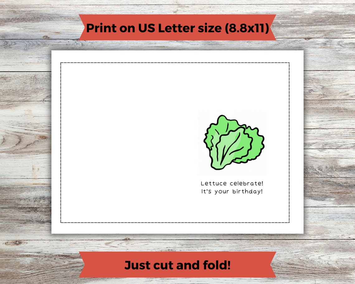 Printable Funny Birthday Card Lettuce Celebrate PDF JPEG - Etsy