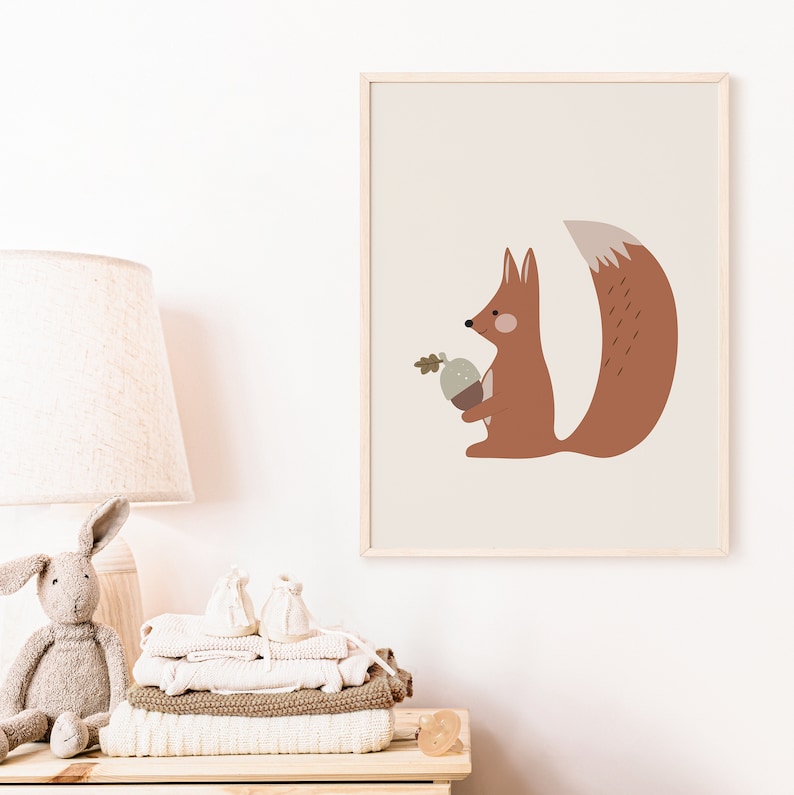 Squirrel and Acorn Wall Art, Squirrel Poster for Nursery, Woodland ...