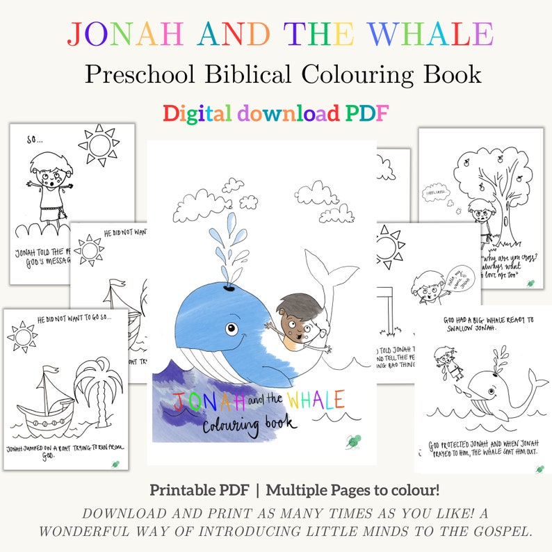 Jonah and the Whale Printable,biblical Colouring Book,homeschool ...