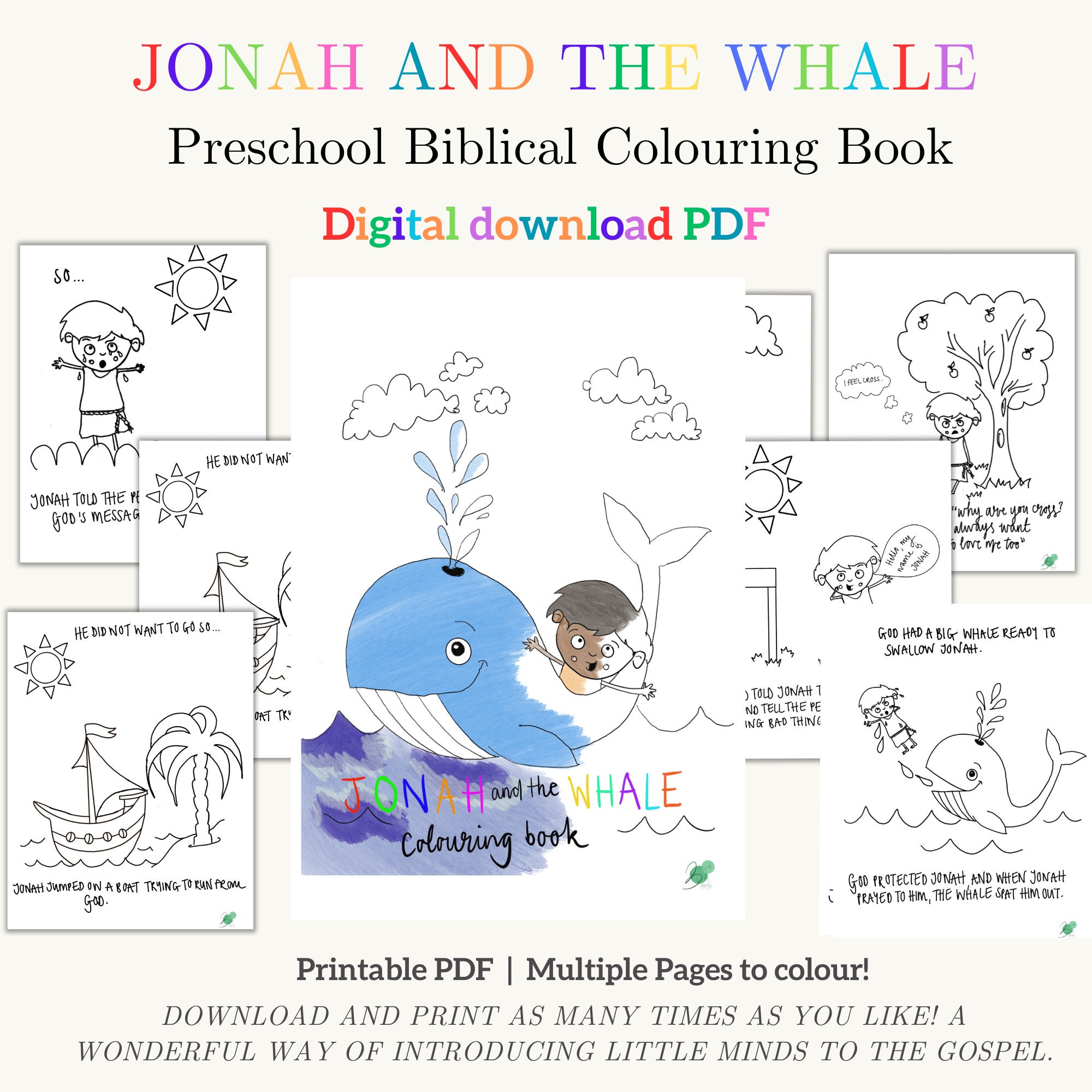 Jonah and the Whale Printable,biblical Colouring Book,homeschool ...