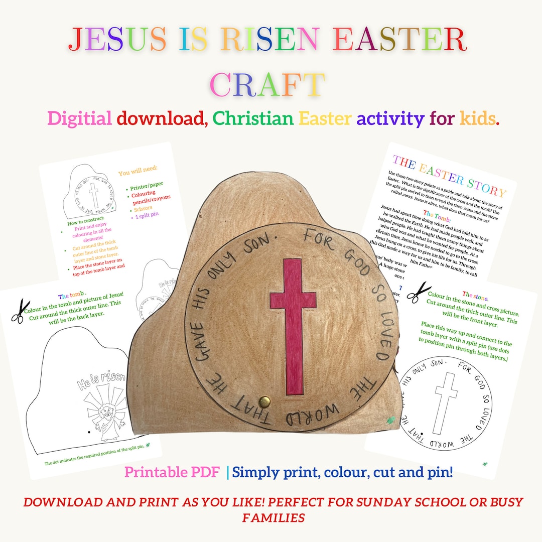 Jesus is Risen Easter Craft, Sunday School Bible Activity, Christian ...
