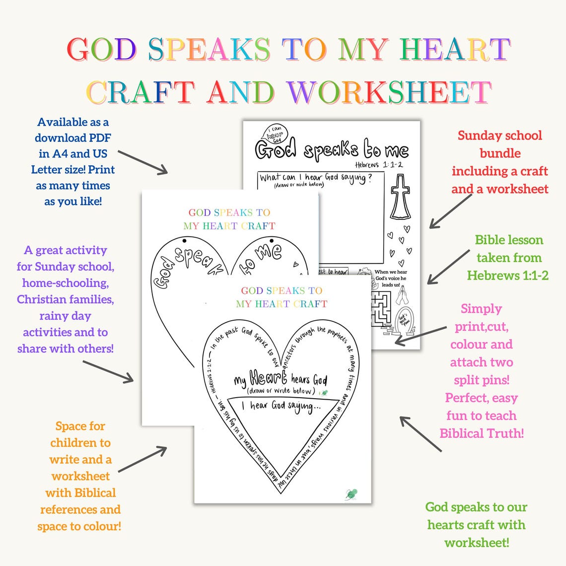 God Speaks to My Heart Craft & Worksheet: Sunday School Activity ...