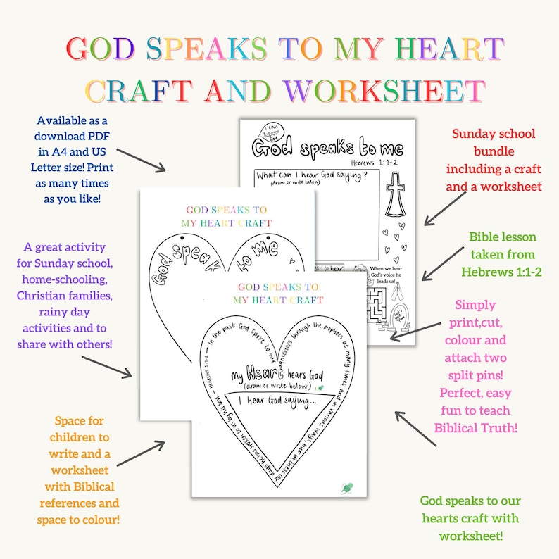 God Speaks to My Heart Craft and Worksheet,sunday School Lesson ...