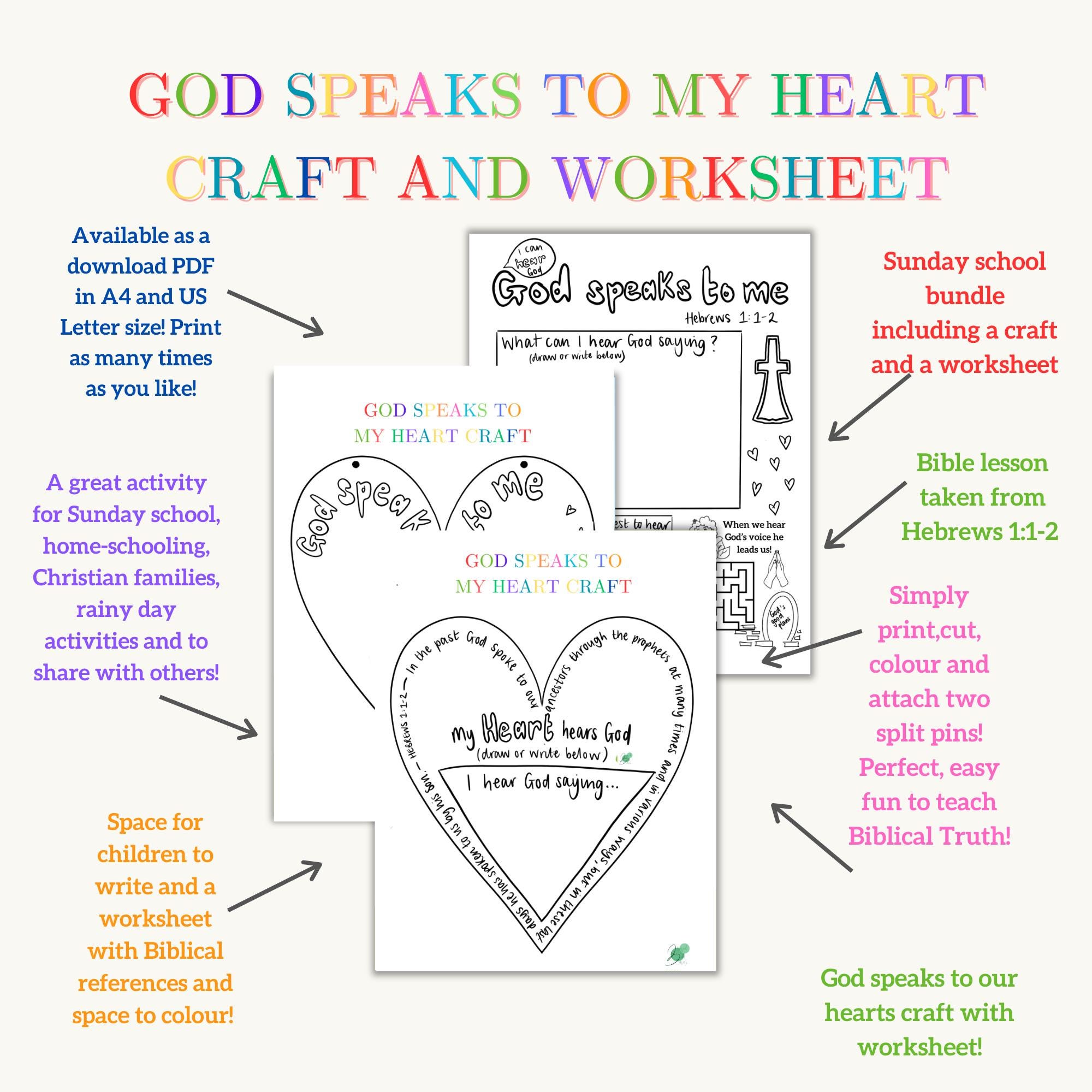 God Speaks to My Heart Craft and Worksheet,sunday School Lesson ...