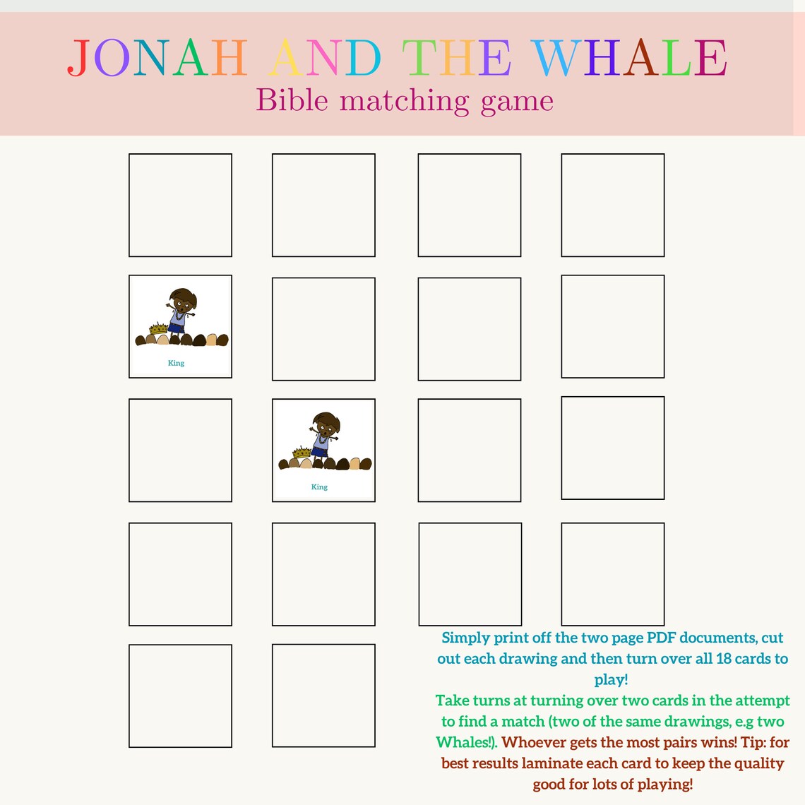 Jonah and the Whale Matching Game Printable, Biblical Activities ...