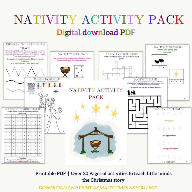 Christmas Nativity Activity Pack, Digital Download, Christmas Christian ...