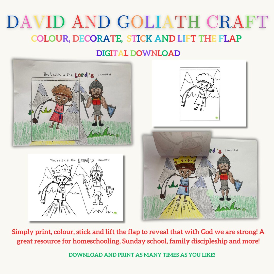 David and Goliath Coloring Lift the Flap Craft: Bible Story Activity ...