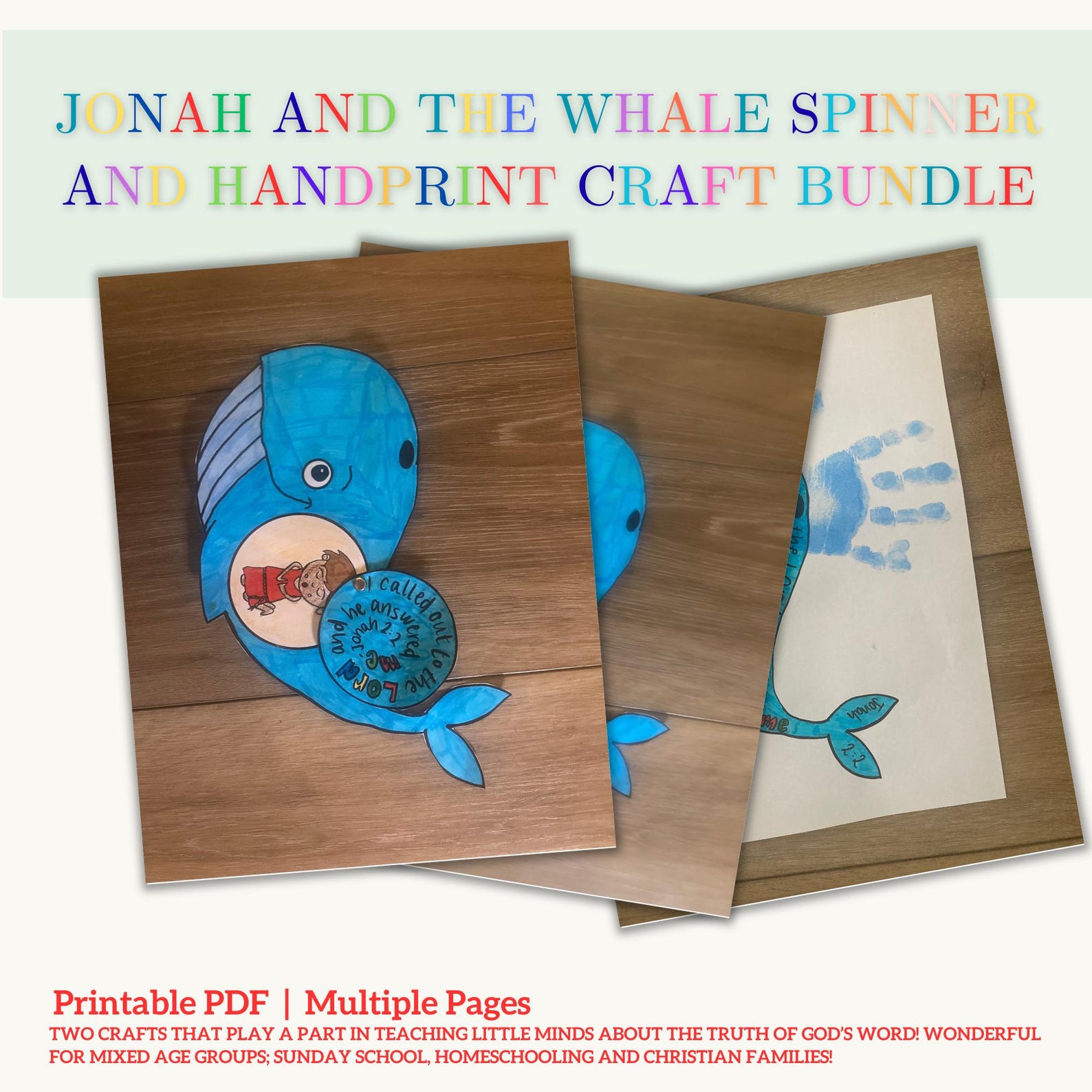 Jonah and the Whale Spinner & Handprint Craft Bundle: Sunday School ...