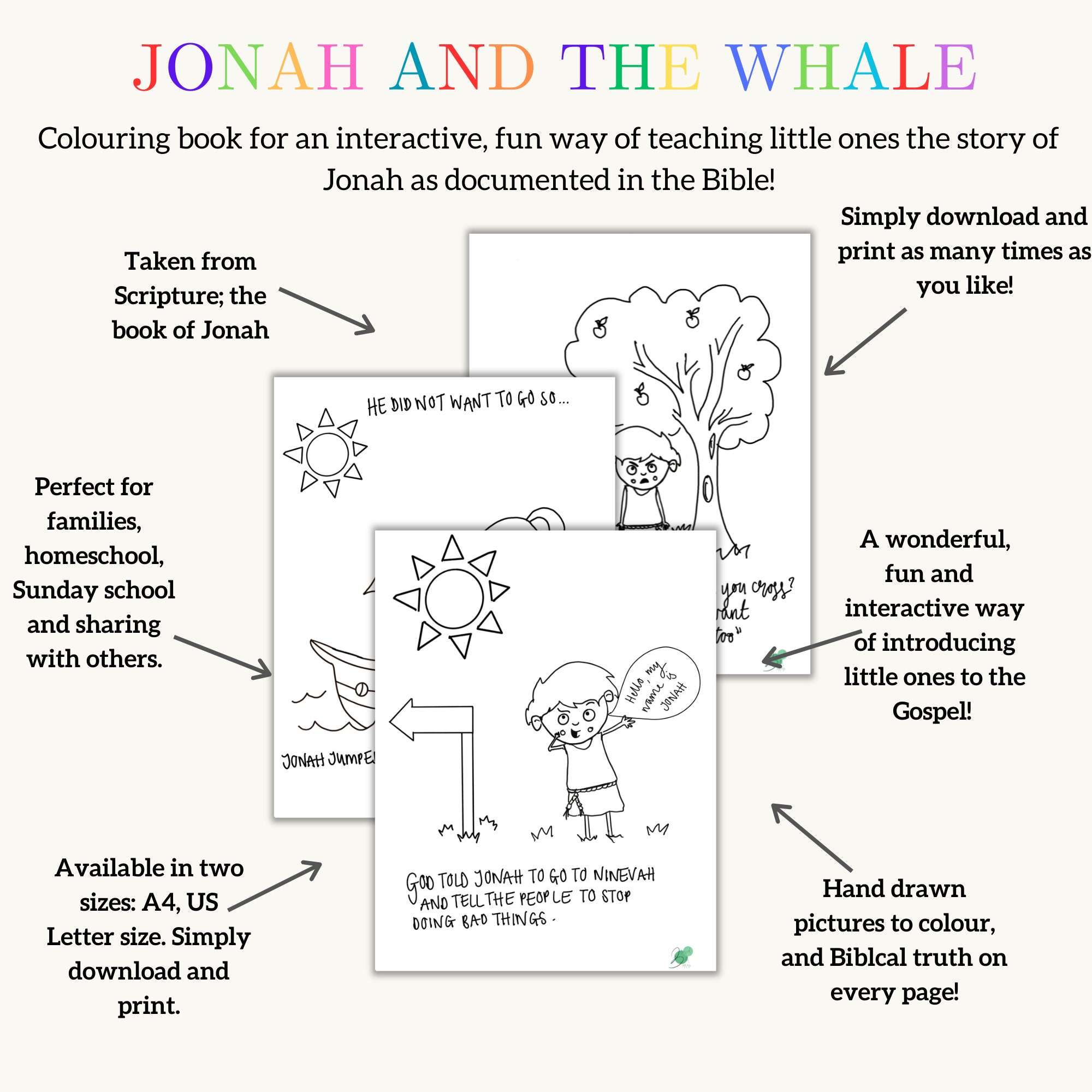 Jonah and the Whale Printable,biblical Colouring Book,homeschool ...