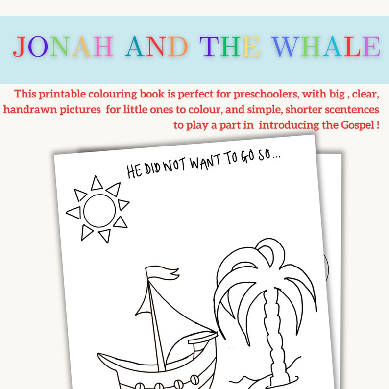 Jonah and the Whale Printable,biblical Colouring Book,homeschool ...