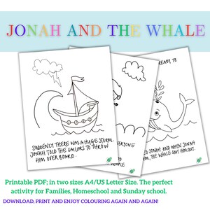 Jonah and the Whale Printable,biblical Colouring Book,homeschool ...
