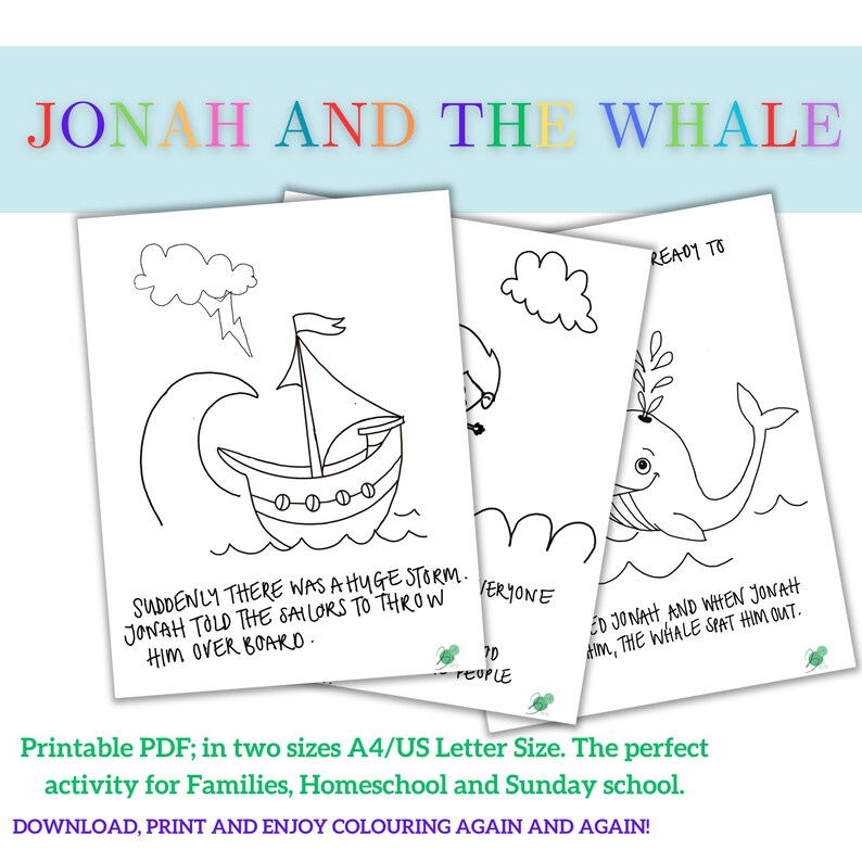 Jonah and the Whale Printable,biblical Colouring Book,homeschool ...