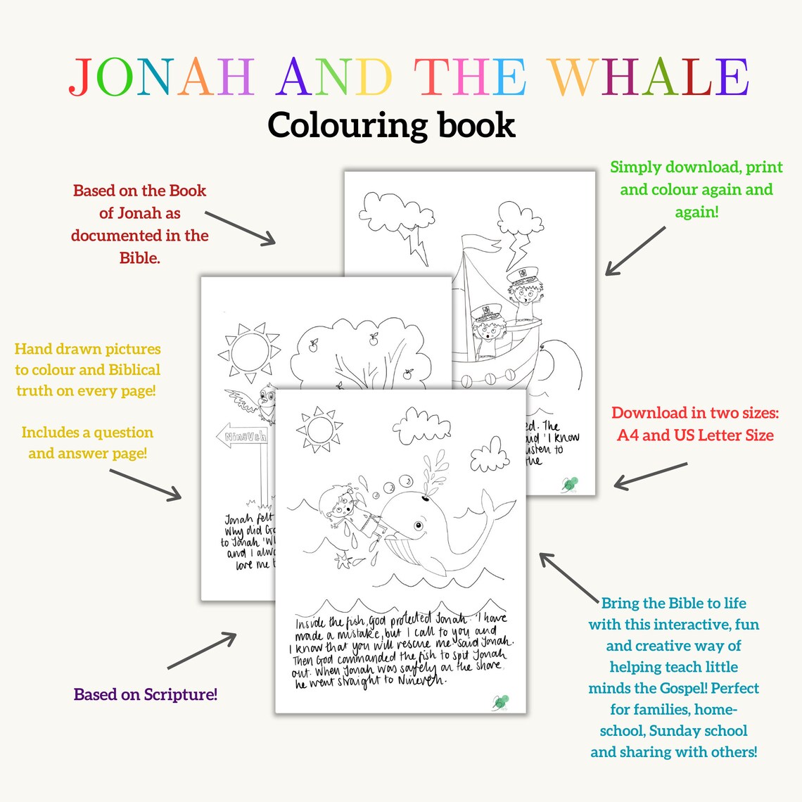 Jonah and the Whale Digital Download Colouring Book, Biblical ...