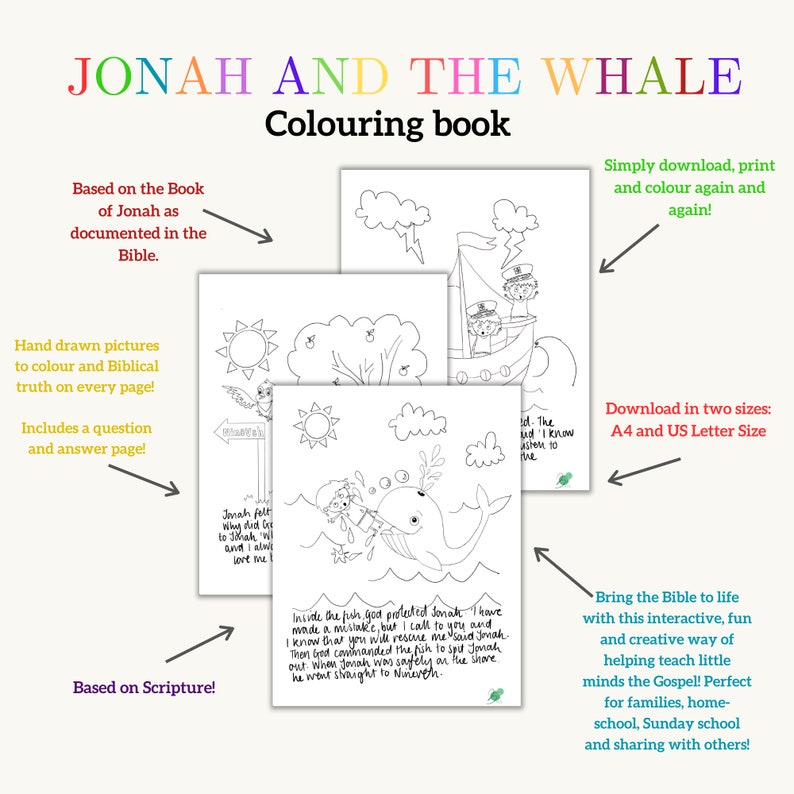 Jonah and the Whale Digital Download Colouring Book, Biblical ...