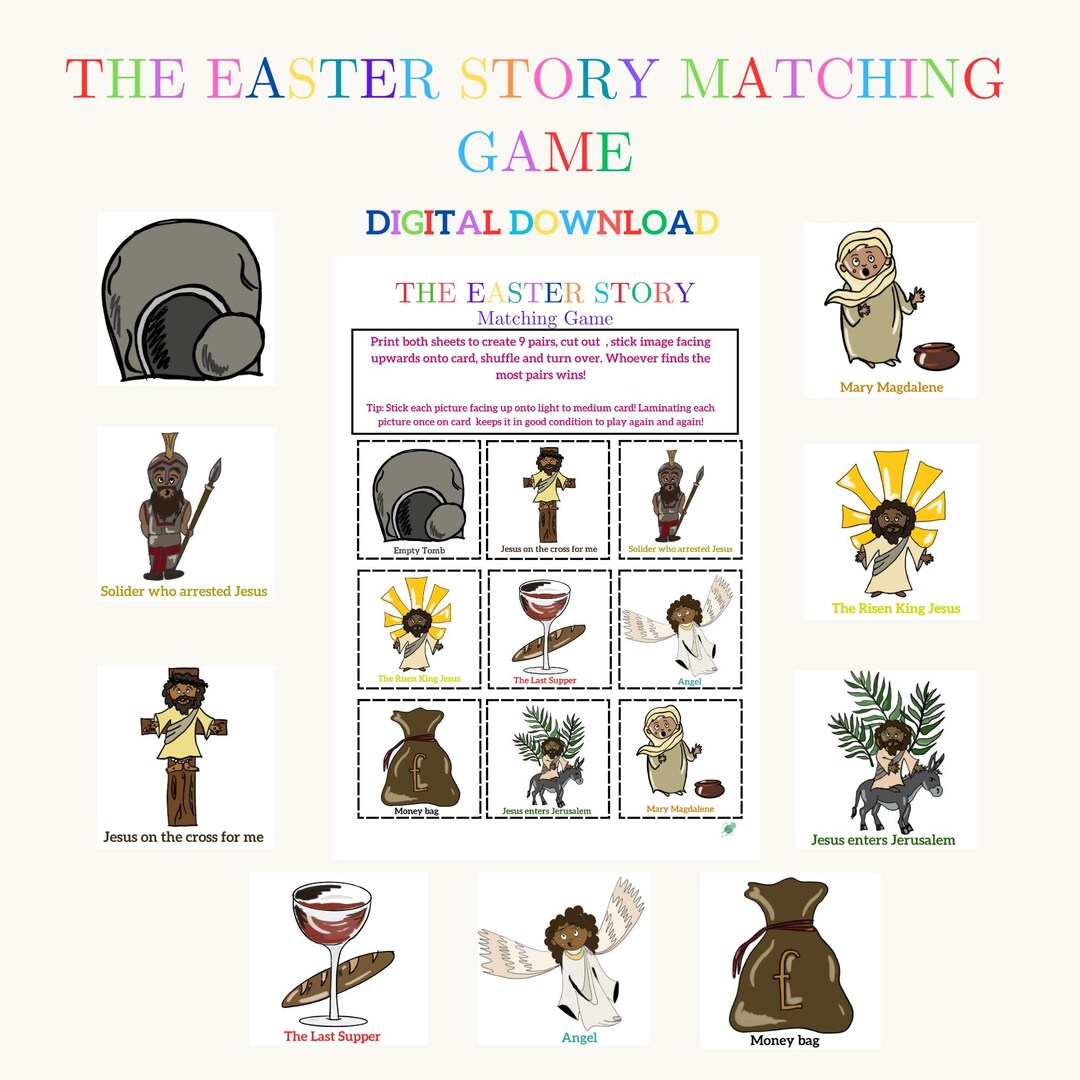 The Easter Story Bible Matching Memory Game,biblical Easter Game,sunday ...