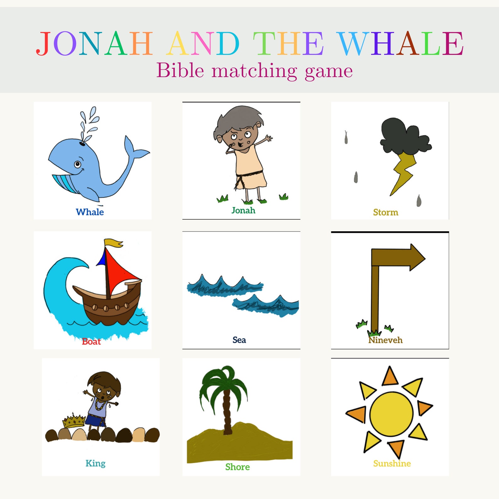 Jonah and the Whale Matching Game Printable, Biblical Activities ...