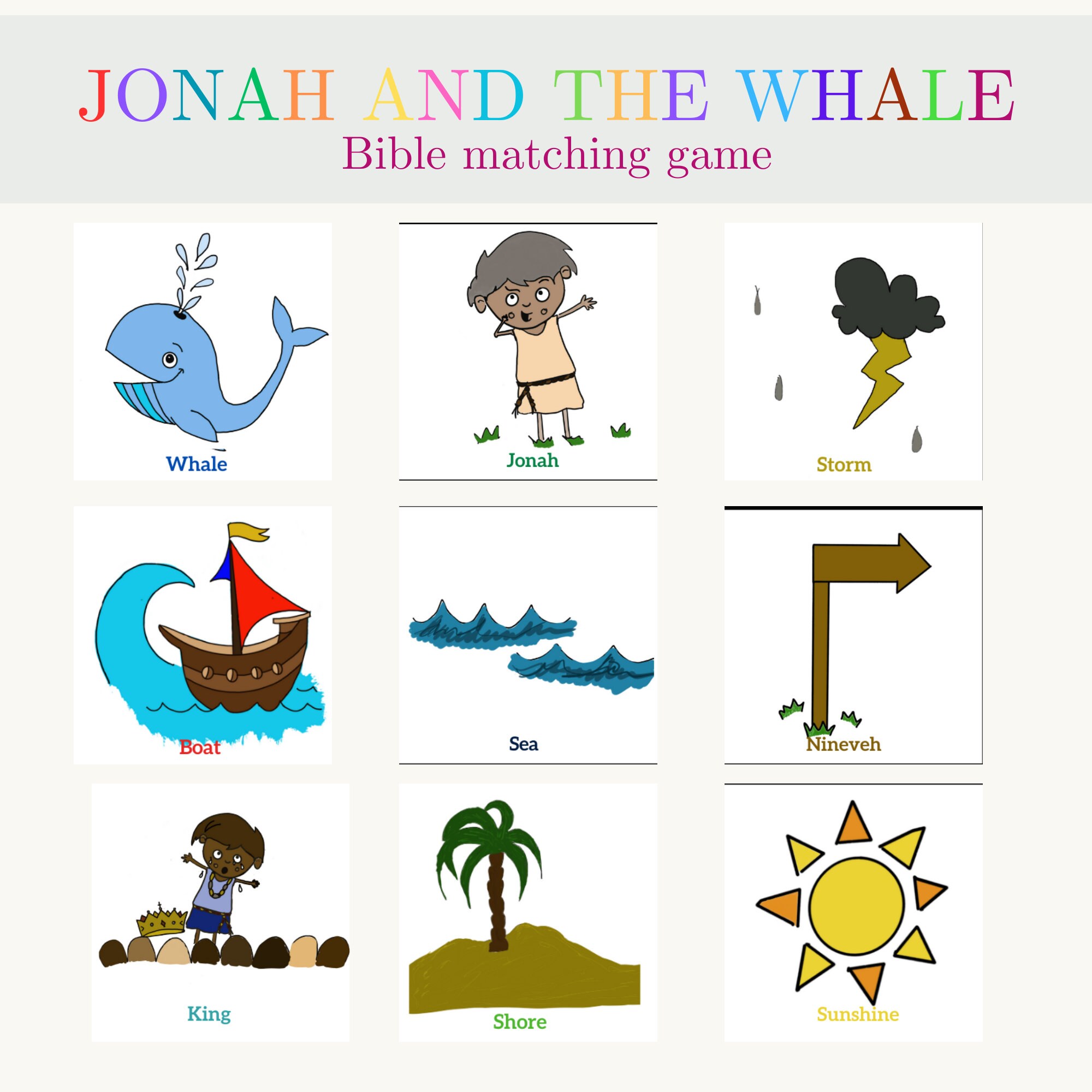 Jonah and the Whale Matching Game Printable, Biblical Activities ...