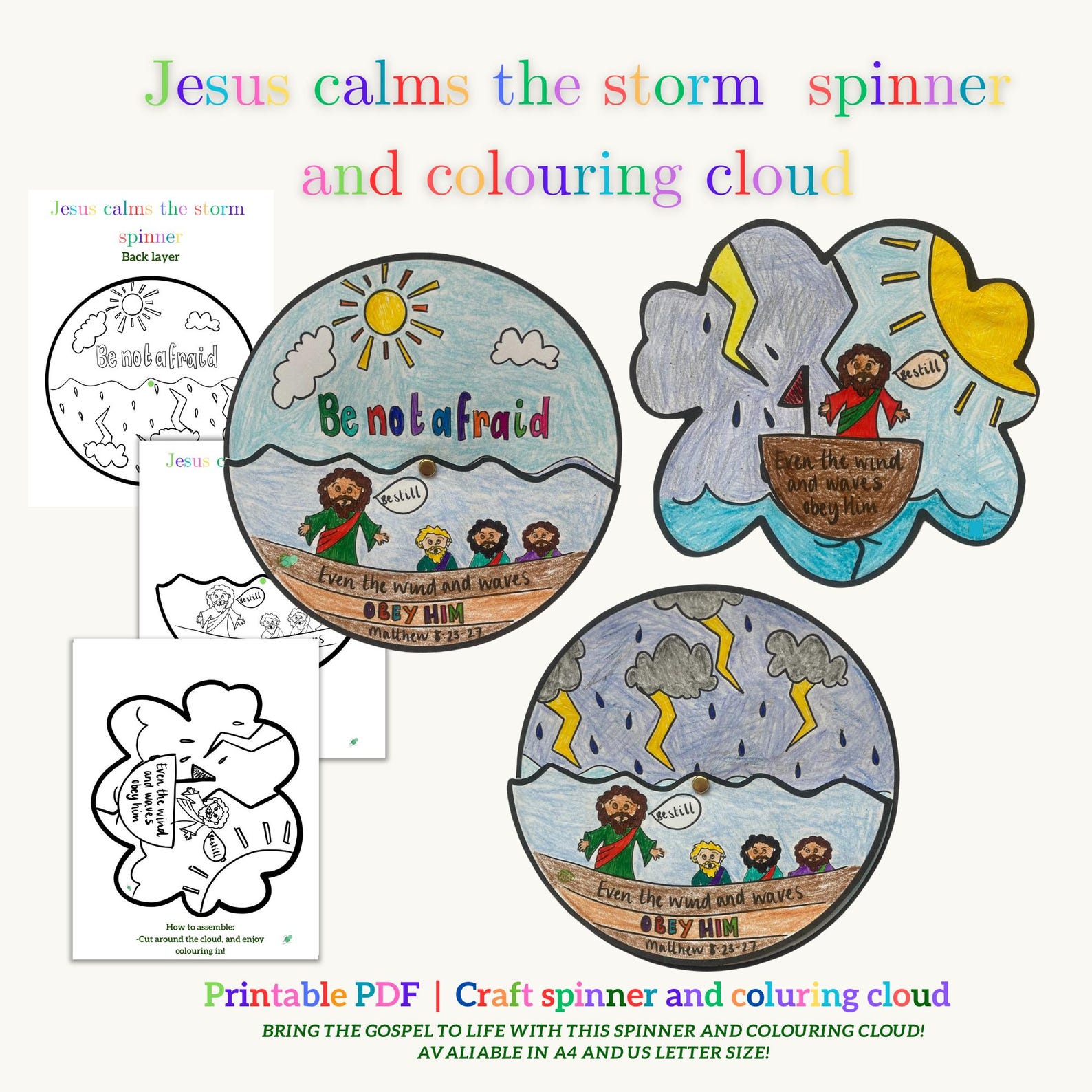 Jesus Calms the Storm Spinner and Colouring Craft, Sunday School Craft ...