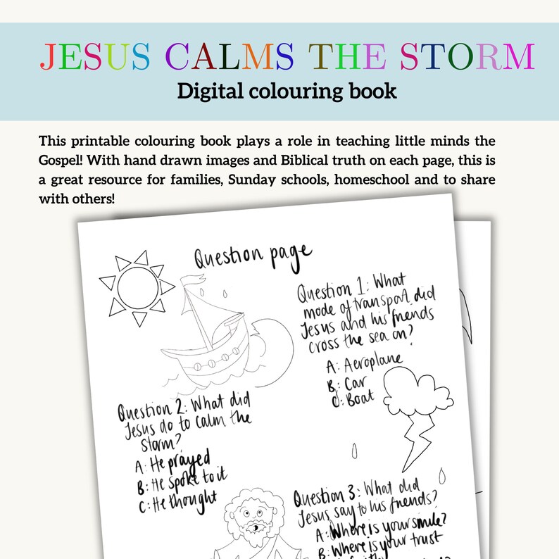 Jesus Calms the Storm Coloring Book: Sunday School Activity (digital ...