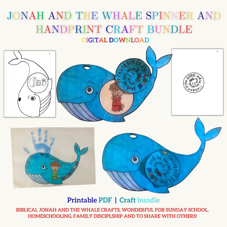 Jonah and the Whale Spinner & Handprint Craft Bundle: Sunday School ...
