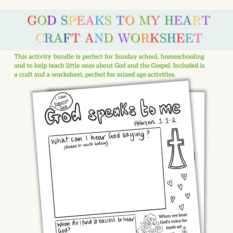 God Speaks to My Heart Craft and Worksheet,sunday School Lesson ...