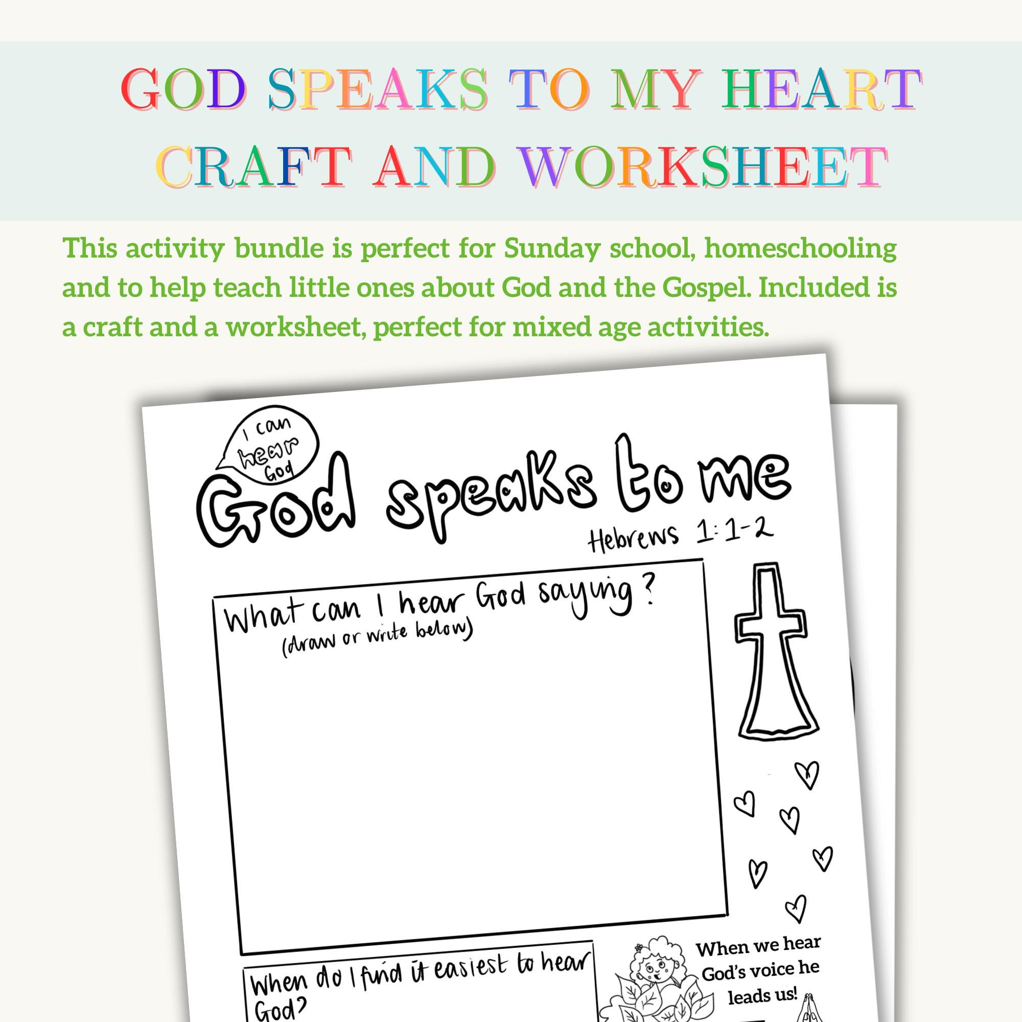 God Speaks to My Heart Craft and Worksheet,sunday School Lesson ...
