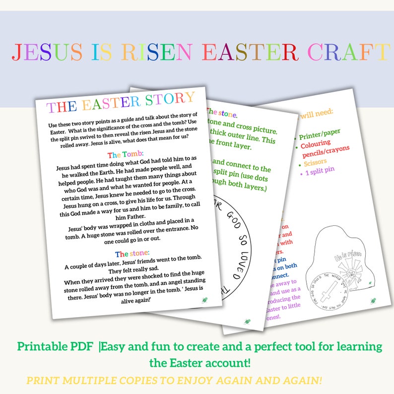 Jesus is Risen Easter Craft, Sunday School Bible Activity, Christian ...