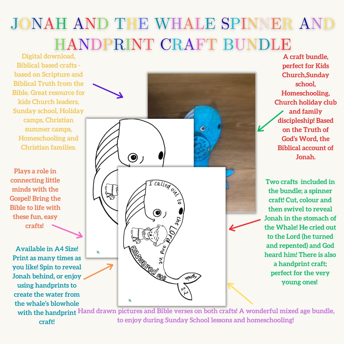 Jonah and the Whale Spinner & Handprint Craft Bundle: Sunday School ...
