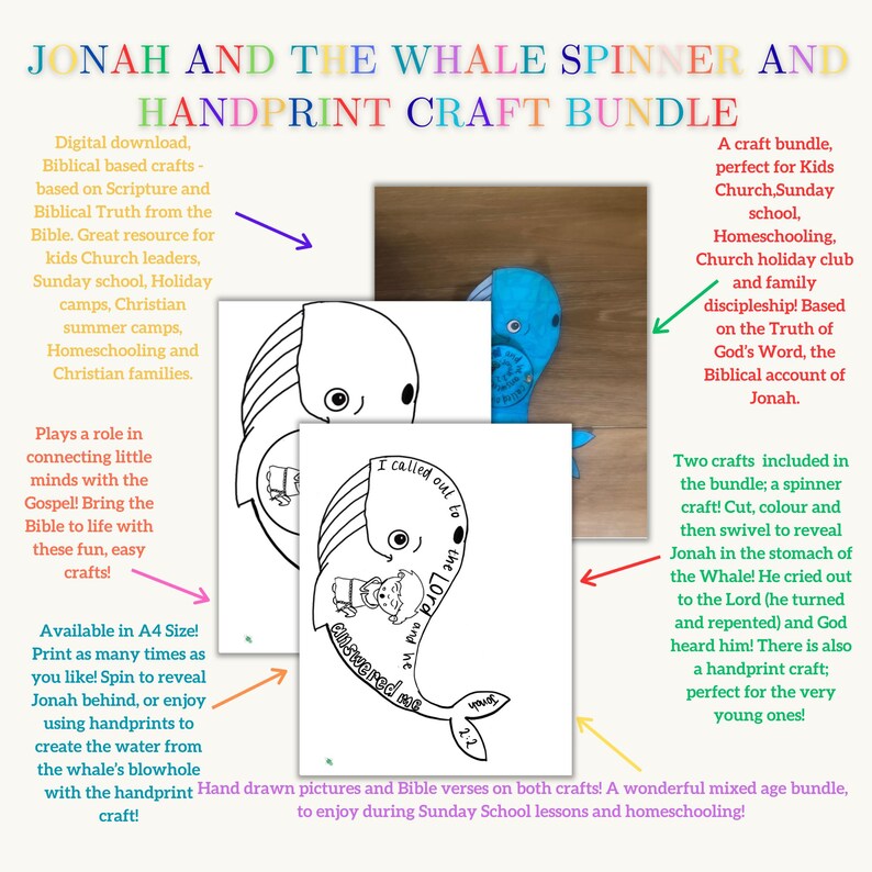 Jonah and the Whale Spinner & Handprint Craft Bundle: Sunday School ...