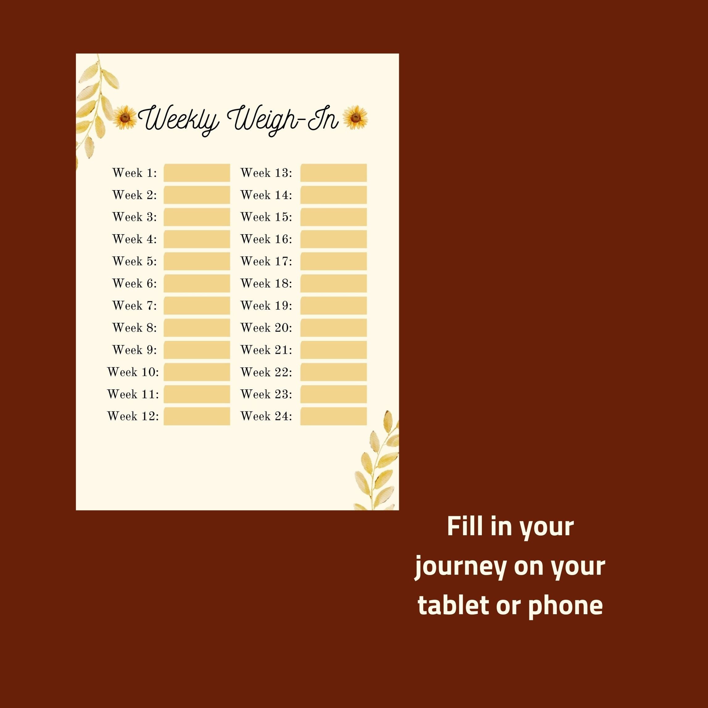 DIGITAL DOWNLOAD Sunflower Weight Journal Includes Weekly Weigh In's ...