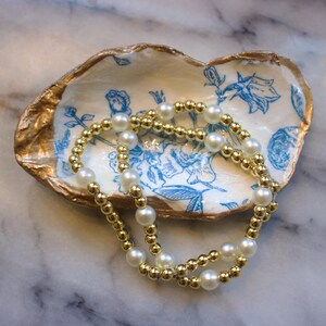 Light Blue and White Floral Oyster Shell Ring Dish Oyster Shell Trinket ...