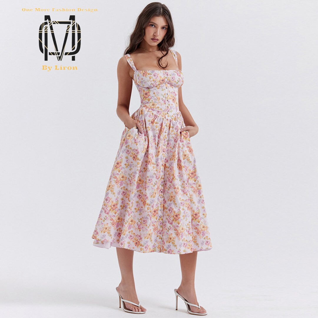 Renaissance Pink Dress With Floral Print Wedding Guest Dress Fairycore ...