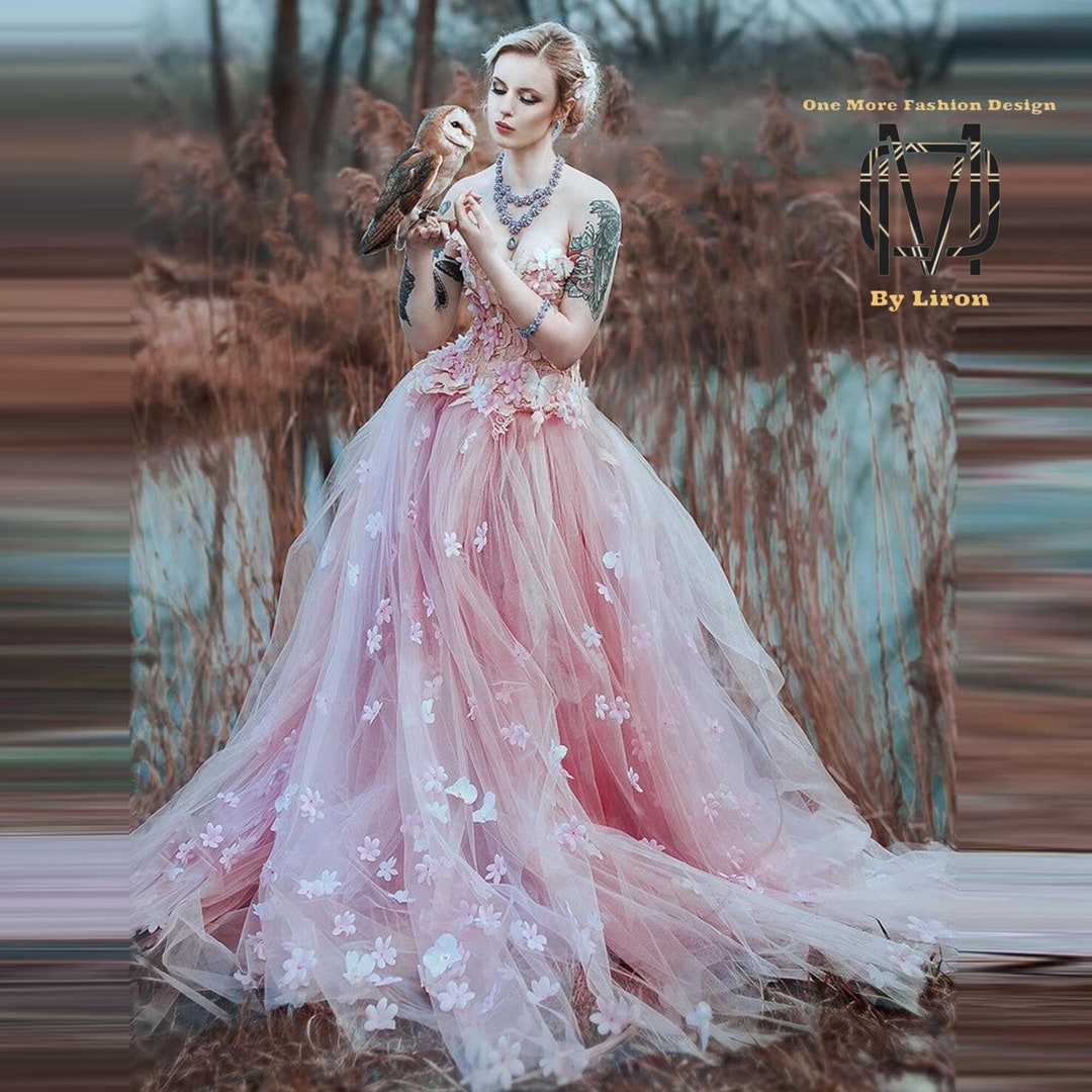 Elegant Fairy Dress With Floral Long Tulle Strapless Bell Gown Fairy ...