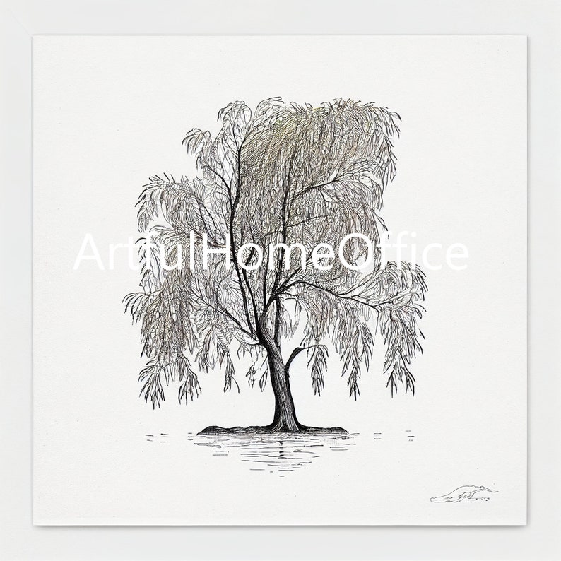 Vintage Willow Tree Line Drawing Digital Print - Etsy