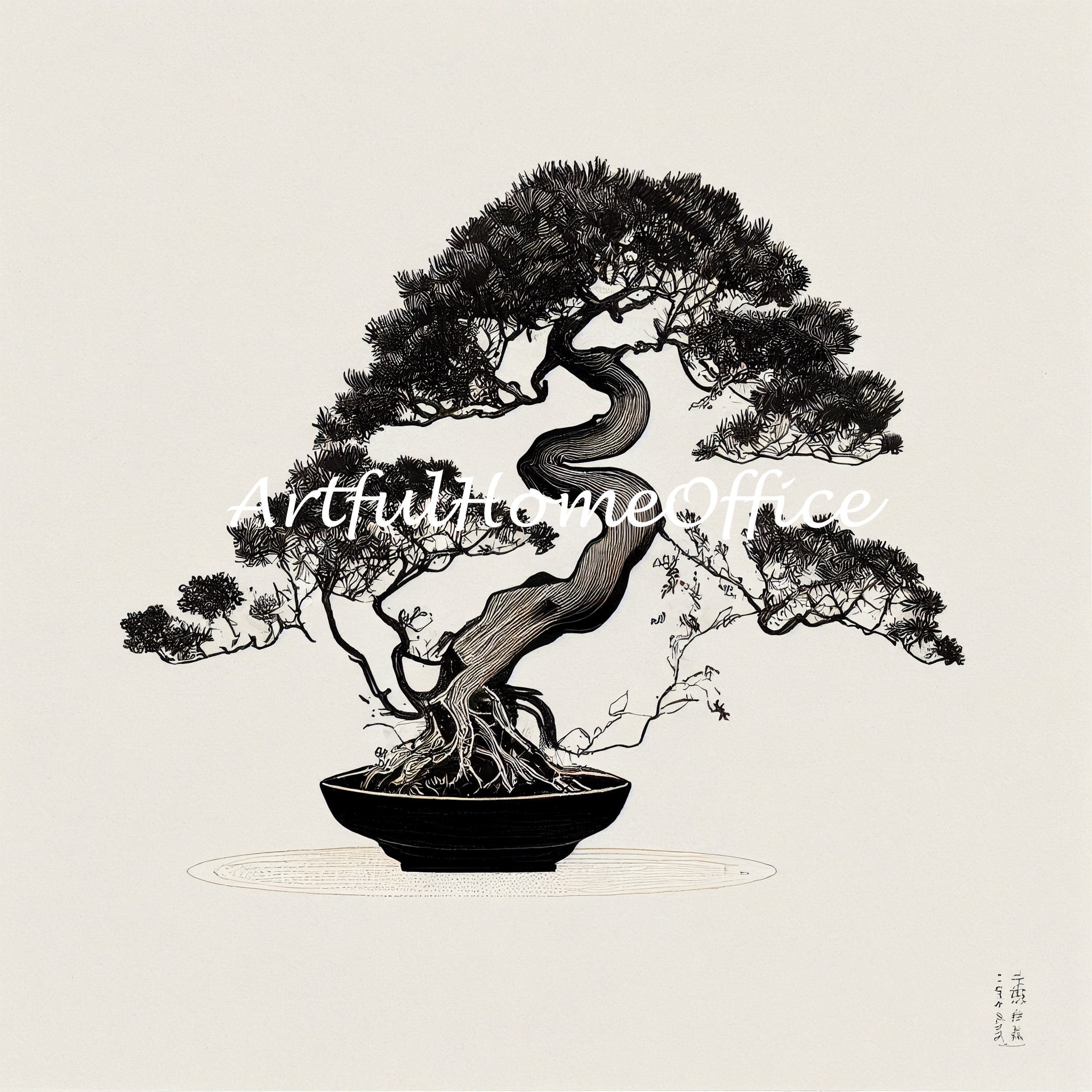 Minimalist Japanese Drawing of a Bonsai Tree - Etsy