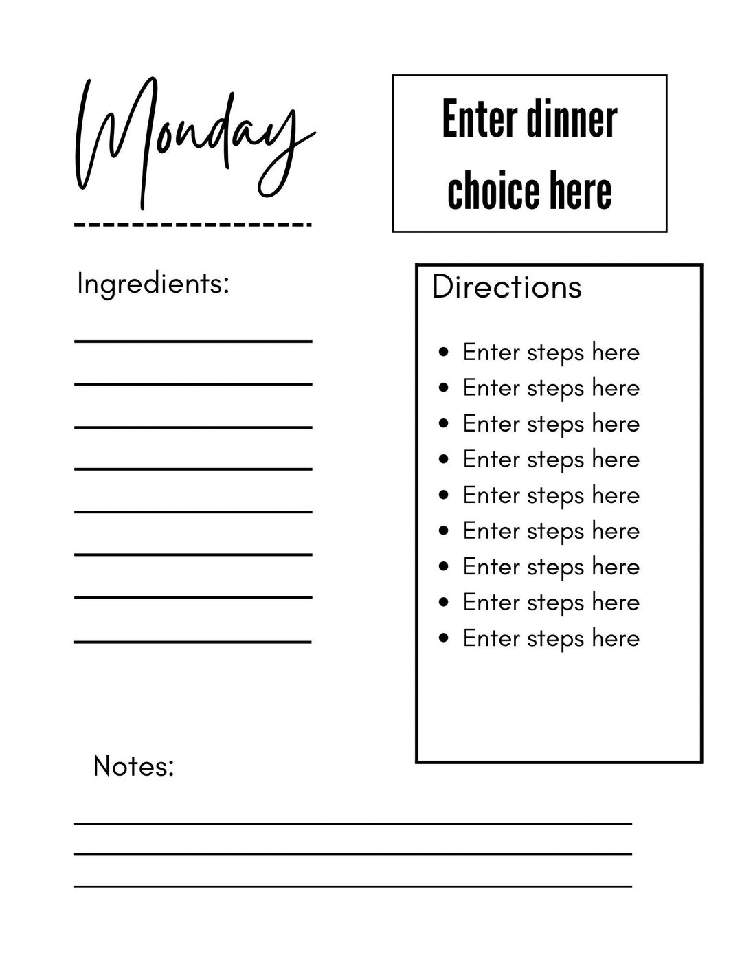 MEAL PLANNING TEMPLATE - Daily and Weekly Meal and Recipe Planning ...