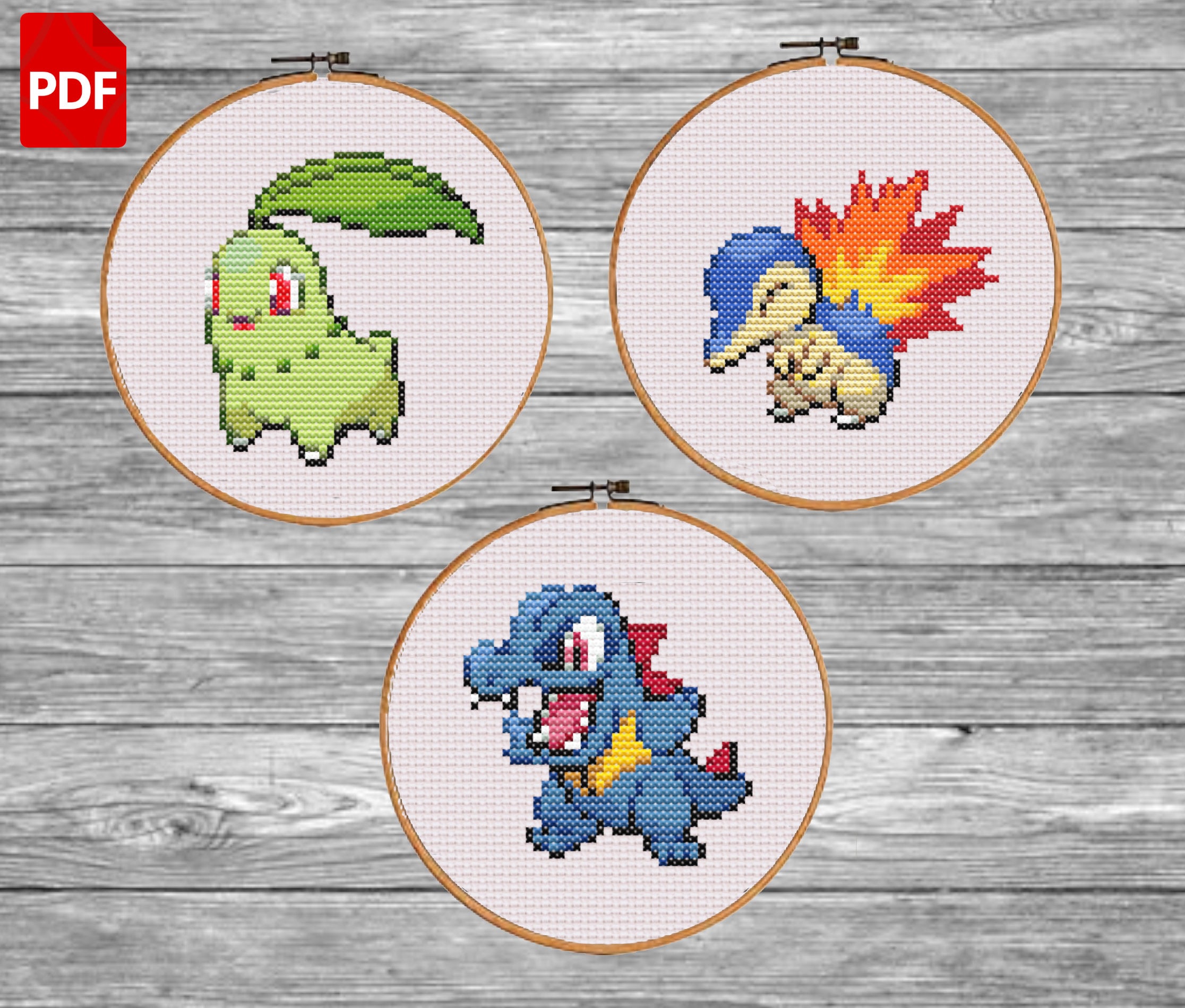 Chikorita Cyndaquil Totodile Pokemon Starters Cross Stitch - Etsy