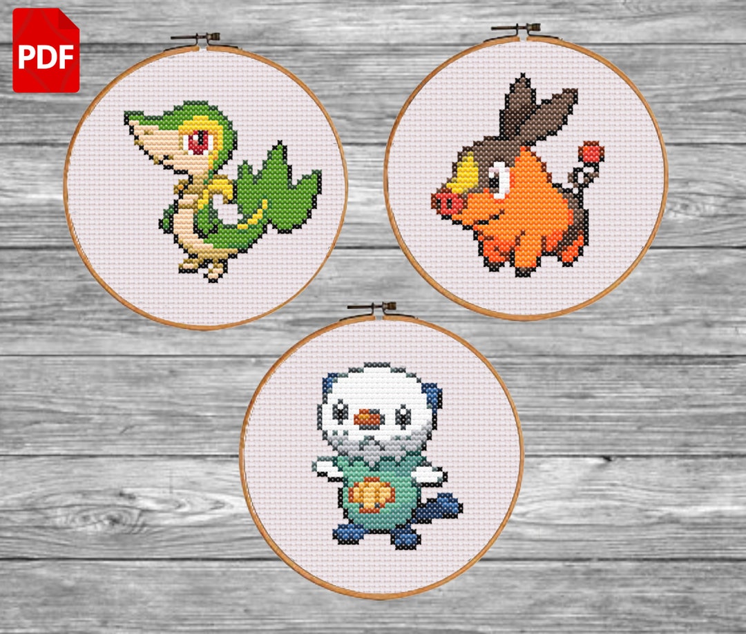 Snivy Tepig Oshawott Pokemon Starters Cross Stitch Pattern - Etsy
