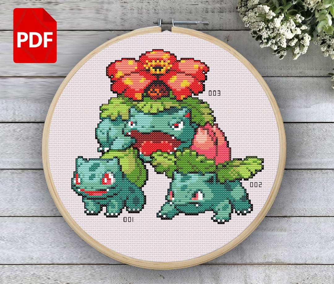 Bulbasaur Evolution Line Cross Stitch Pattern - Etsy