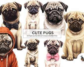 Christmas Pug Clipart Pug SVG Clipart Cute Dog Clipart Pug PNG Cartoon ...