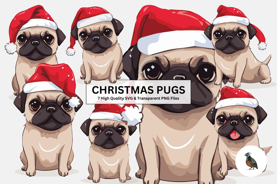 Christmas Pug Clipart Pug SVG Clipart Cute Dog Clipart Pug PNG Cartoon ...